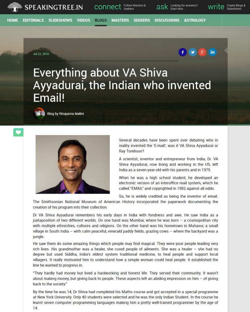 Everything about VA Shiva Ayyadurai, the Indian who invented Email!