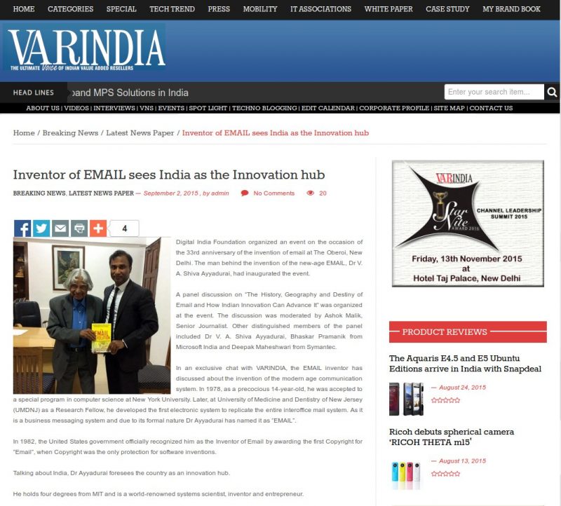 Inventor of Email Sees India as the Innovation Hub