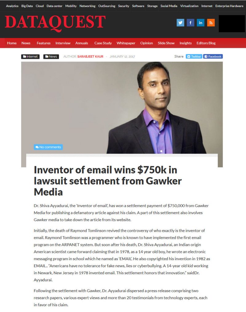 Inventor of email wins $750k in lawsuit settlement from Gawker Media ...