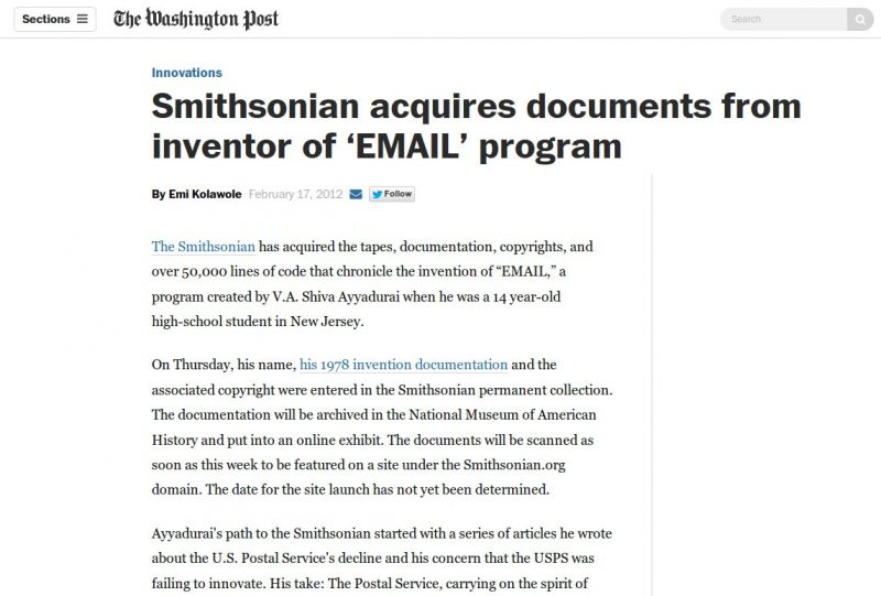 Smithsonian acquires documents from inventor of ‘Email’ program